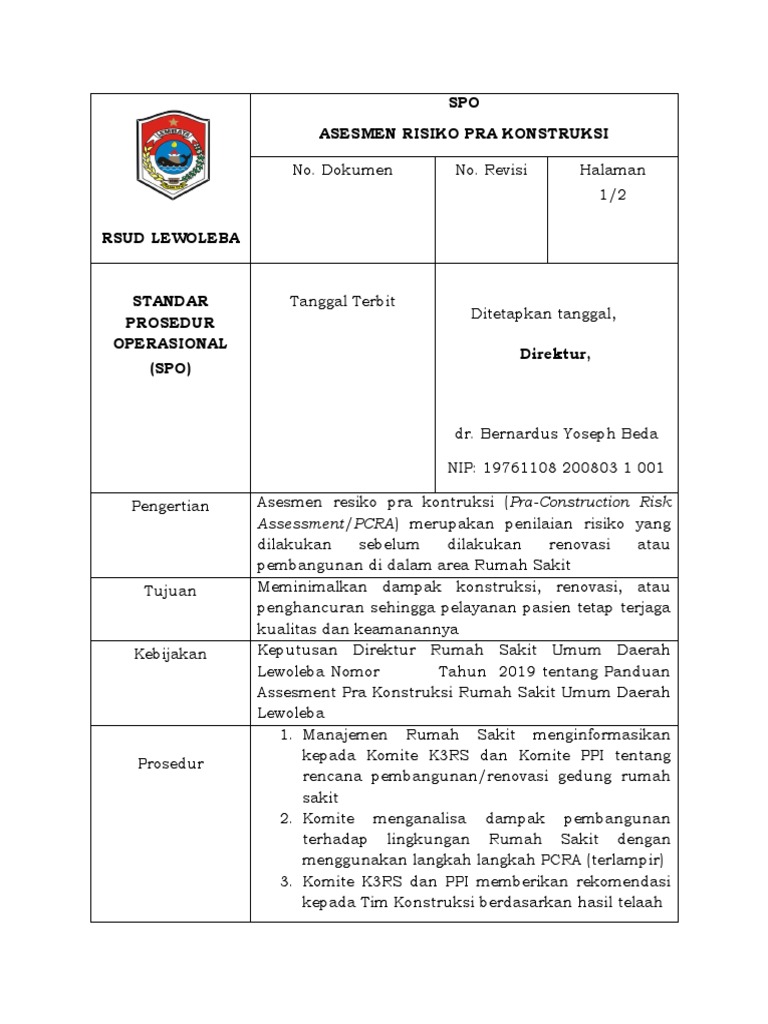 Spo Asesmen Risiko Pra Konstruksi | PDF