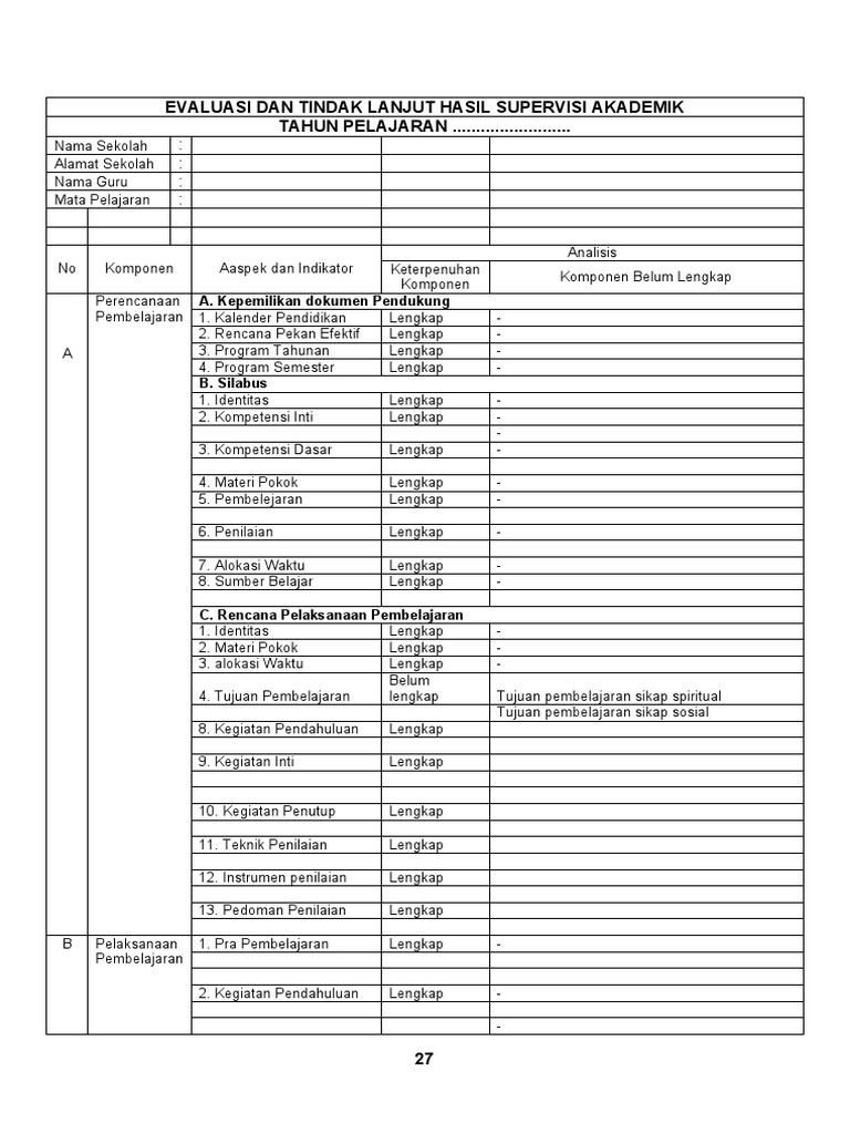 Evaluasi Supervisi Akademik Sekolah | PDF