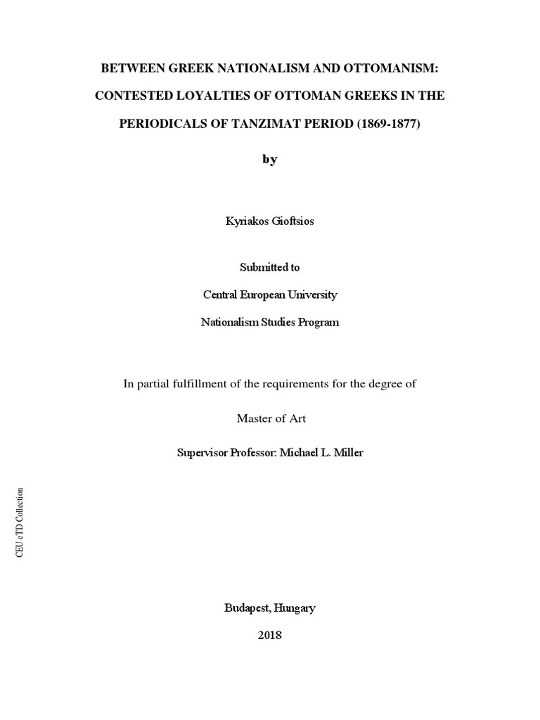 Between Greek Nationalism and Ottomanism | PDF | Greeks | Ottoman Empire
