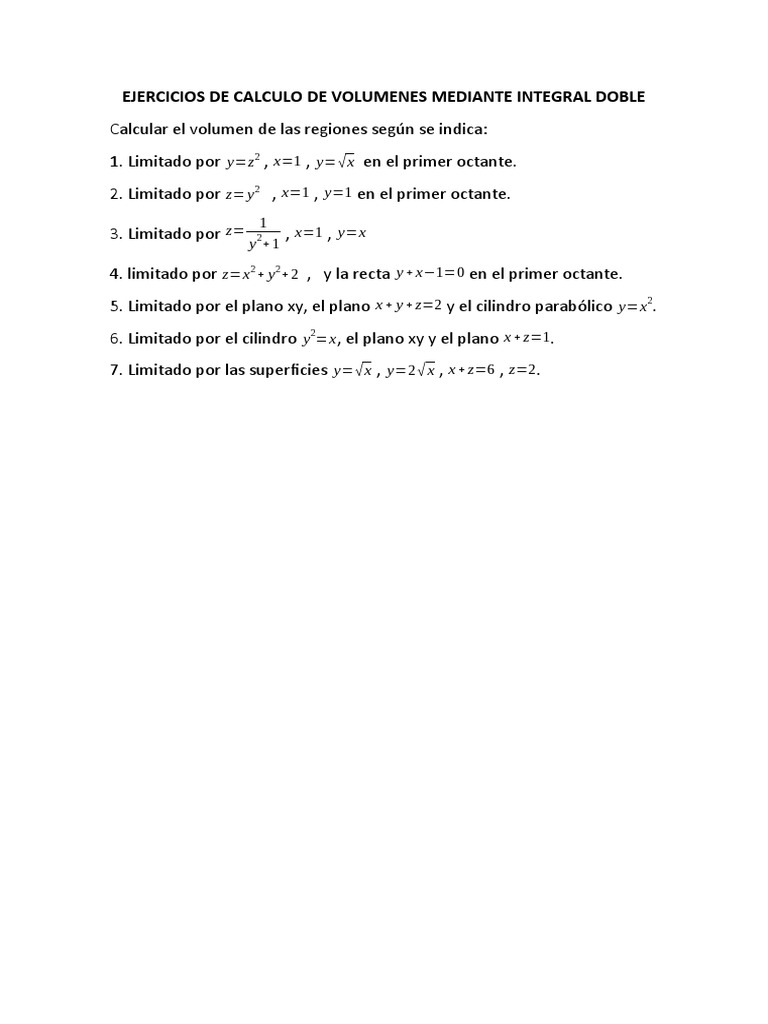 Ejercicios de Volúmenes con Integrales Dobles | PDF