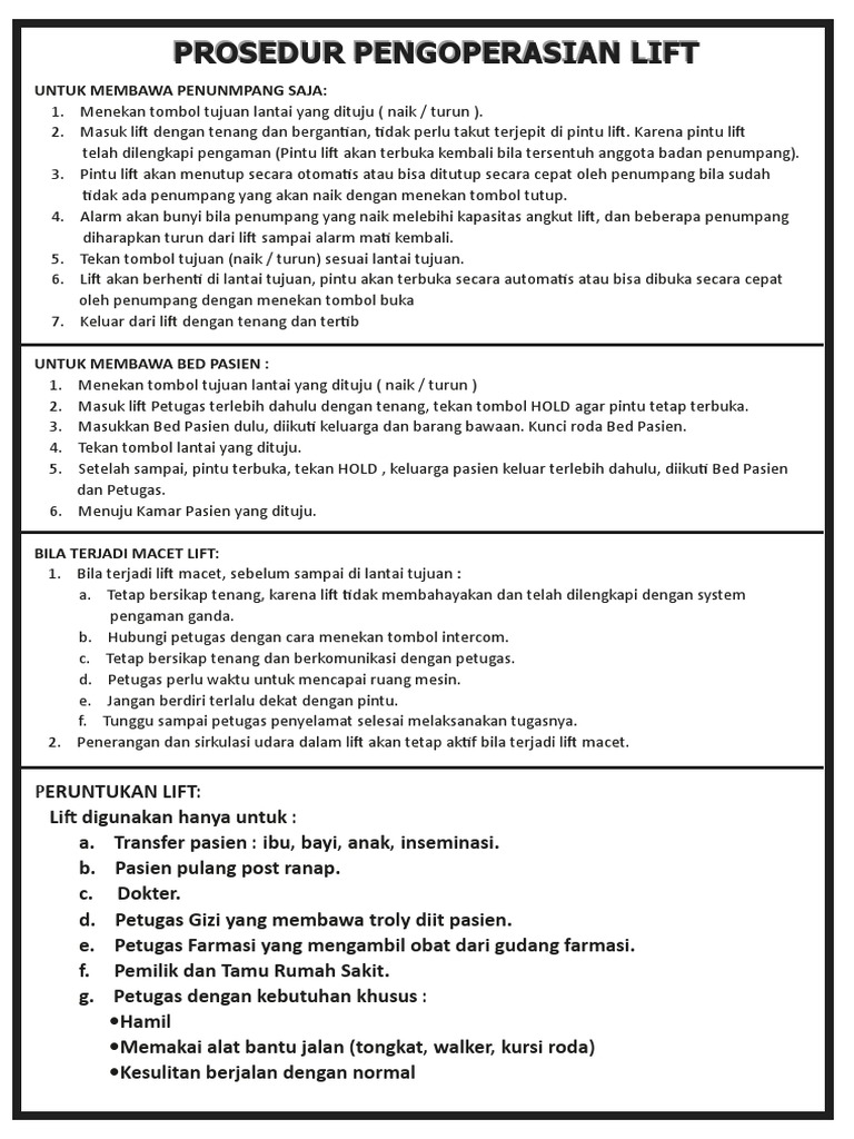 Prosedur Pengoperasian Lift | PDF