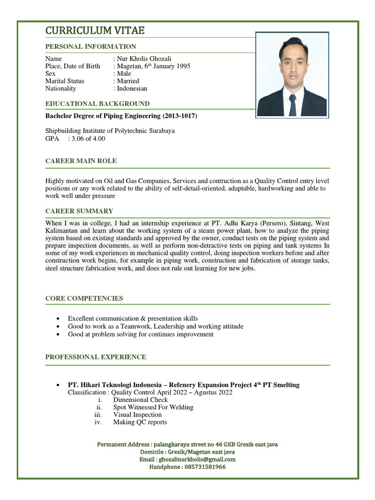 CV Nur Kholis GH | PDF | Occupational Safety And Health ...