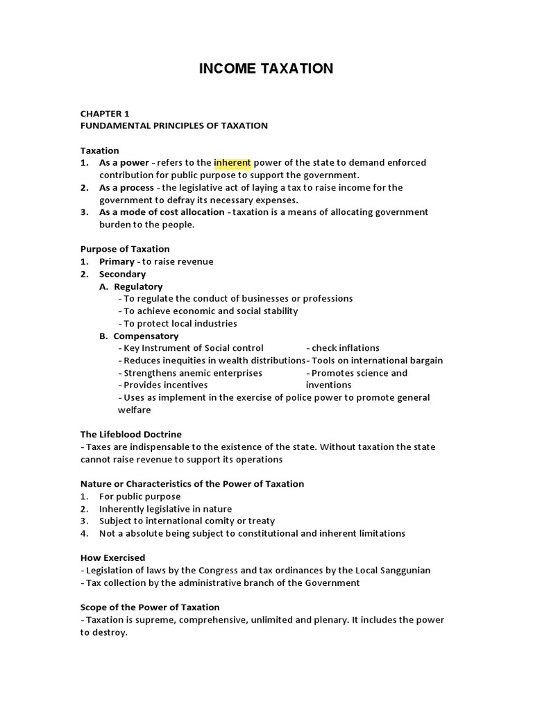 Chapter 1 Fundamental Principles of Taxation | PDF Chapter 1 Fundamental Principles of Taxation | PDF