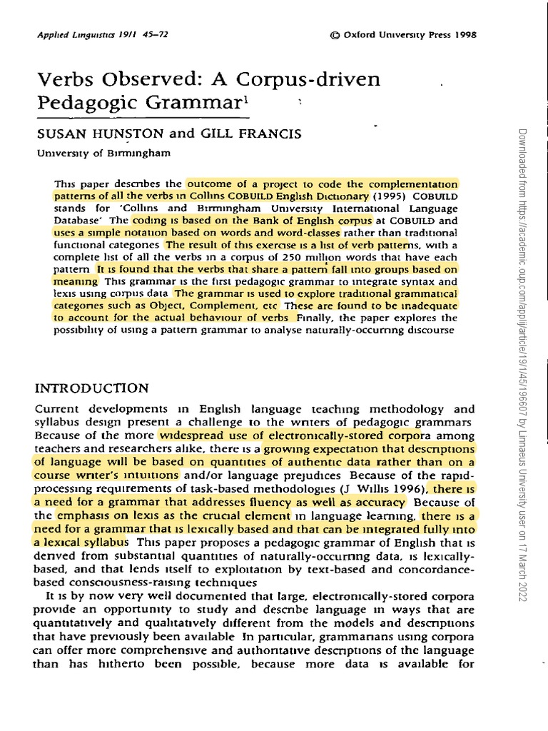 Huns Ton Francis 1998 Pattern Grammar | PDF | Clause | Preposition And ...