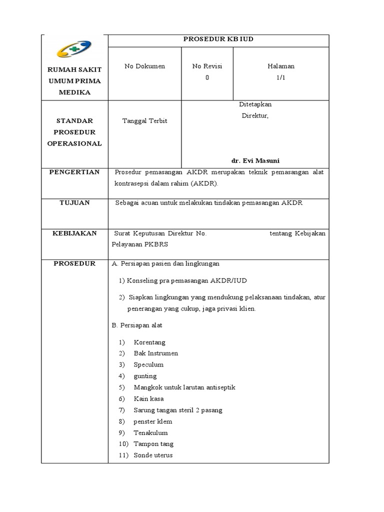 Sop Pemasangan KB Iud | PDF