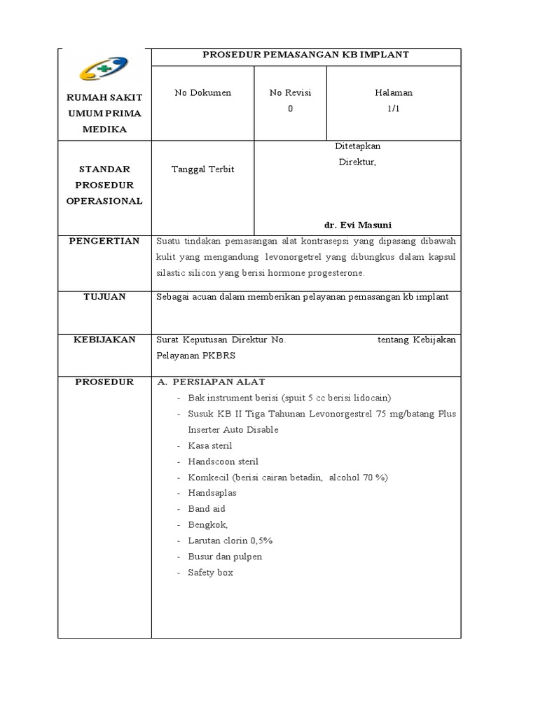 Sop Pemasangan KB Implant | PDF