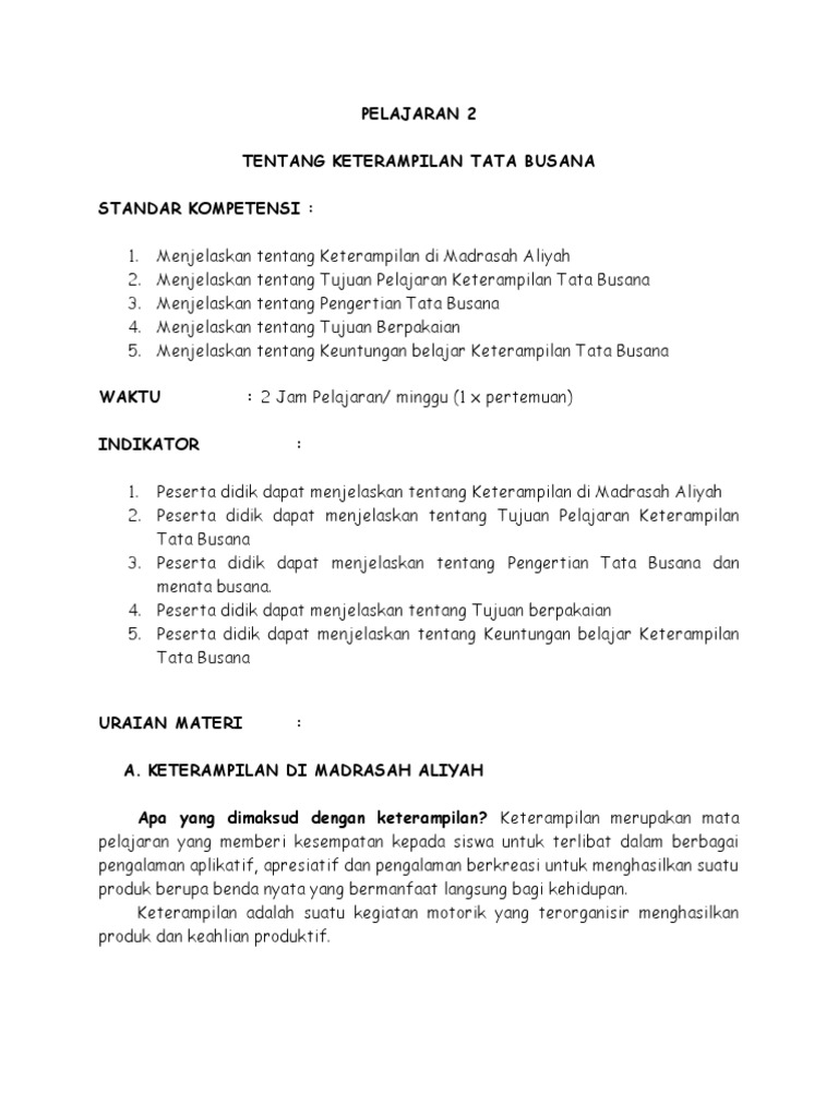 Tabus - KD 2, Tentang Keterampilan Tata Busana | PDF
