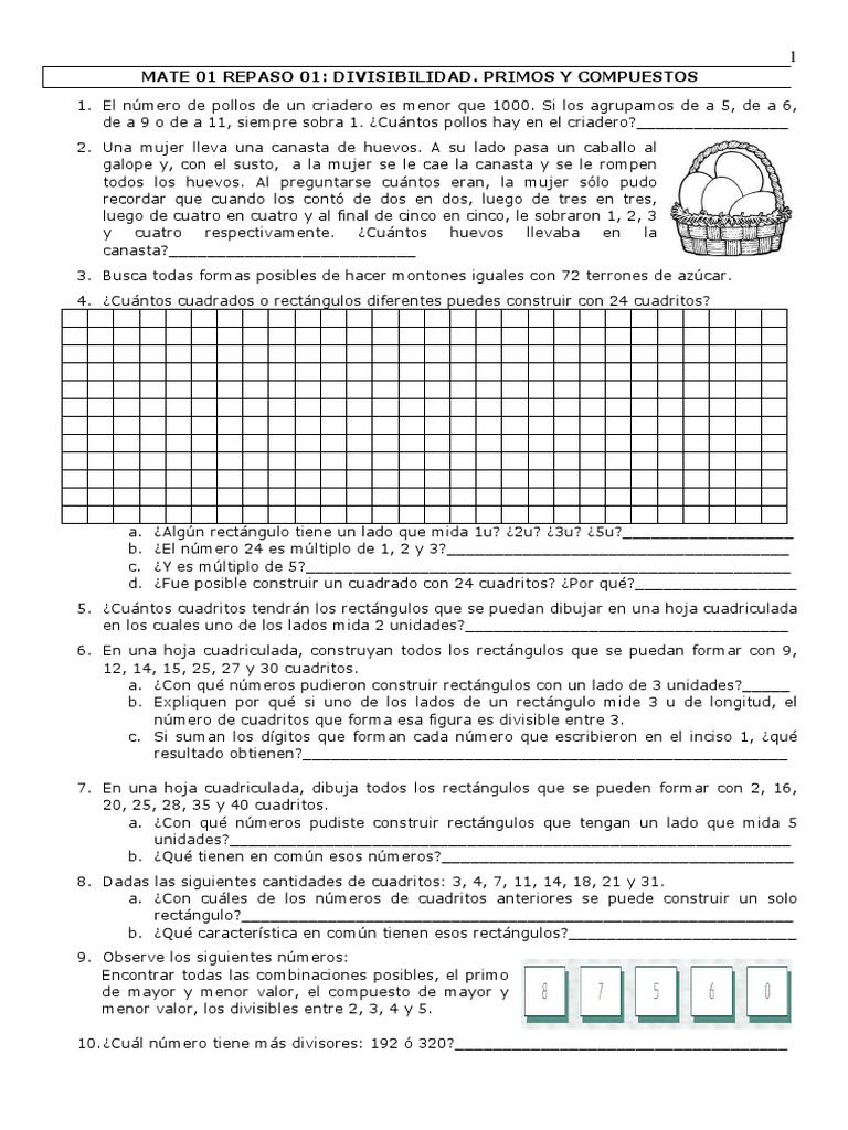 Mate 01 Repaso 01: Divisibilidad. Primos Y Compuestos | PDF | Triángulo ...