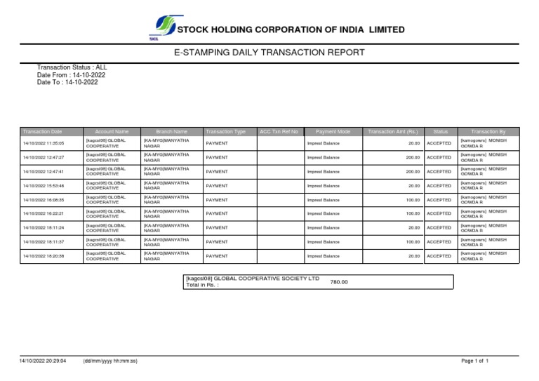 Stock Holding Corp E-Stamping Daily Report | PDF | Financial Services ...