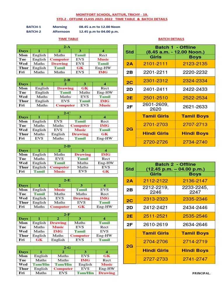 Std.2 Time Table | PDF