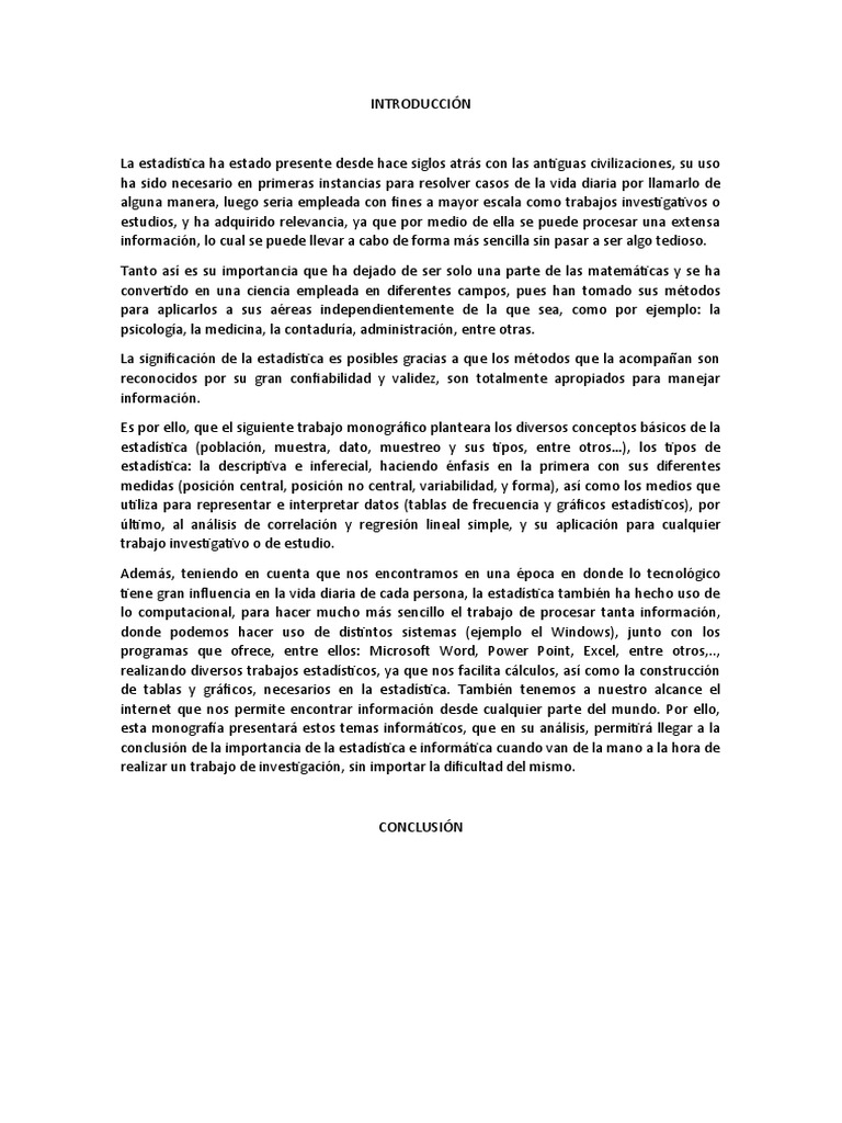 Introducción y Conclusión | PDF | Estadísticas | Informática