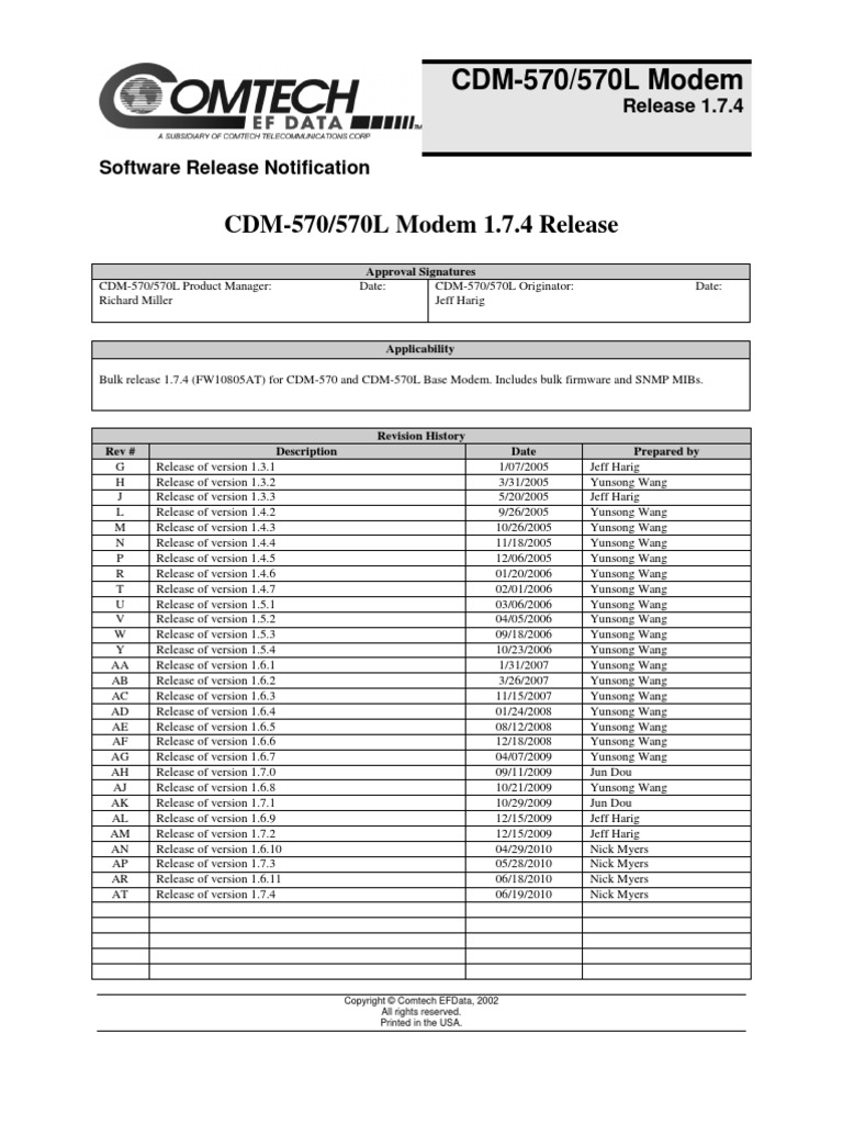 CDM-570 - 570L Release Notes | PDF | Modem | Software Bug