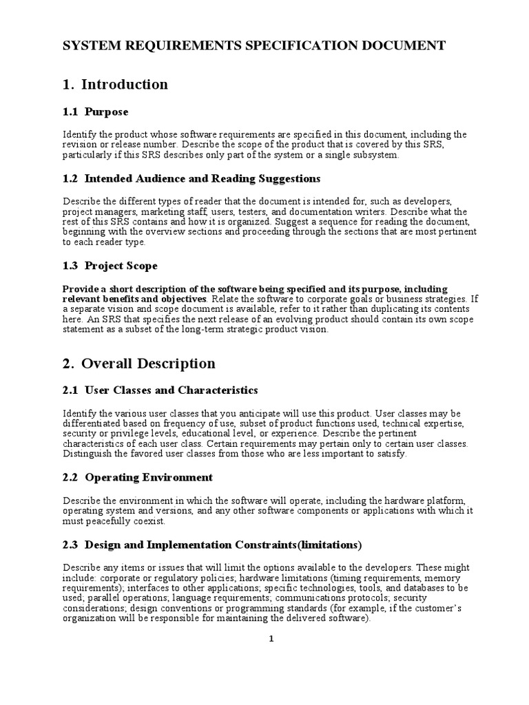 System Requirements Specification Guide Pdf Operating System System