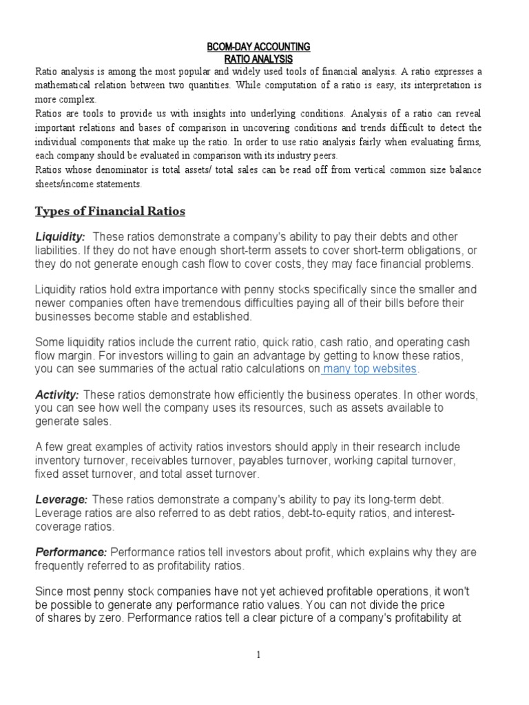 Ratios Analysis Notes AND ONE SOLVED QUIZ | PDF | Debt | Investing