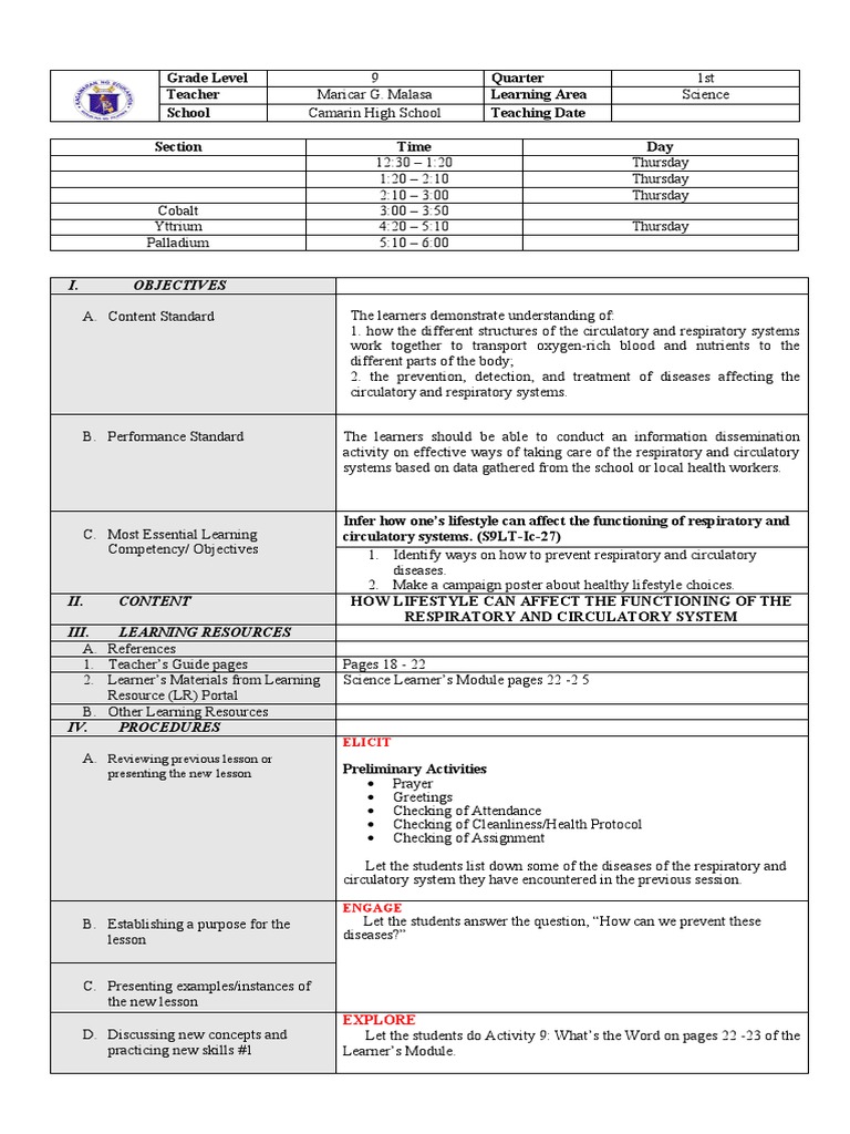 G9 - Q1 - WEEK2 - DAY2 - How Lifestyle Can Affect The Functioning of The Circulatory and ...