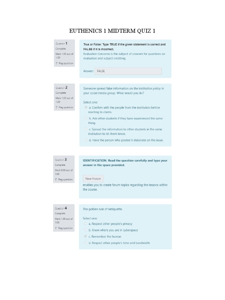 Euthenics Midterm Quiz 1 | PDF