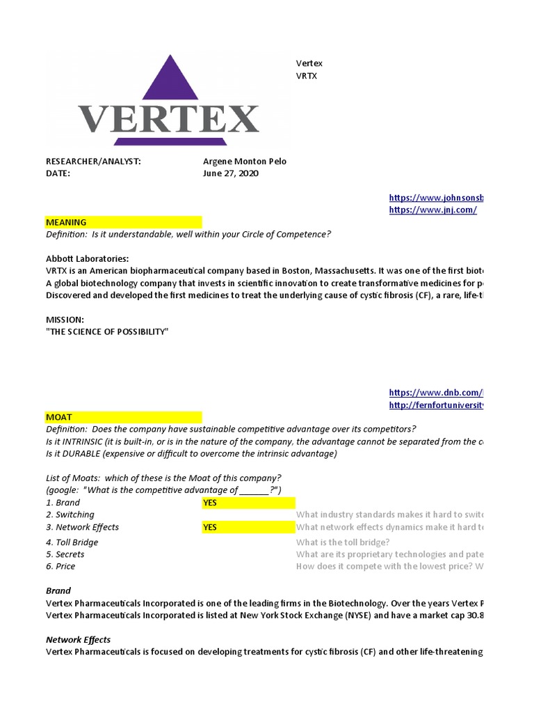 Vertex Pharmaceuticals: A Leading Biotech with Promising CF Drugs | PDF ...