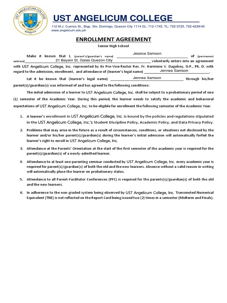 Enrollment Agreement (SHS) | PDF