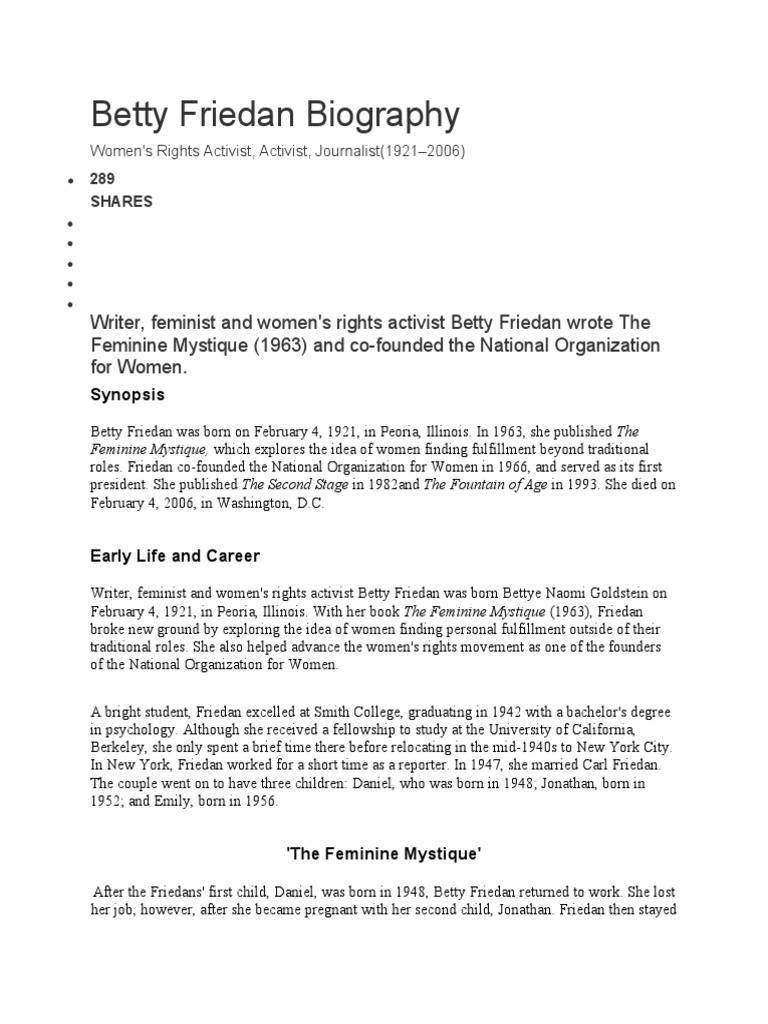 Betty Friedan | PDF | Woman | Women's Rights