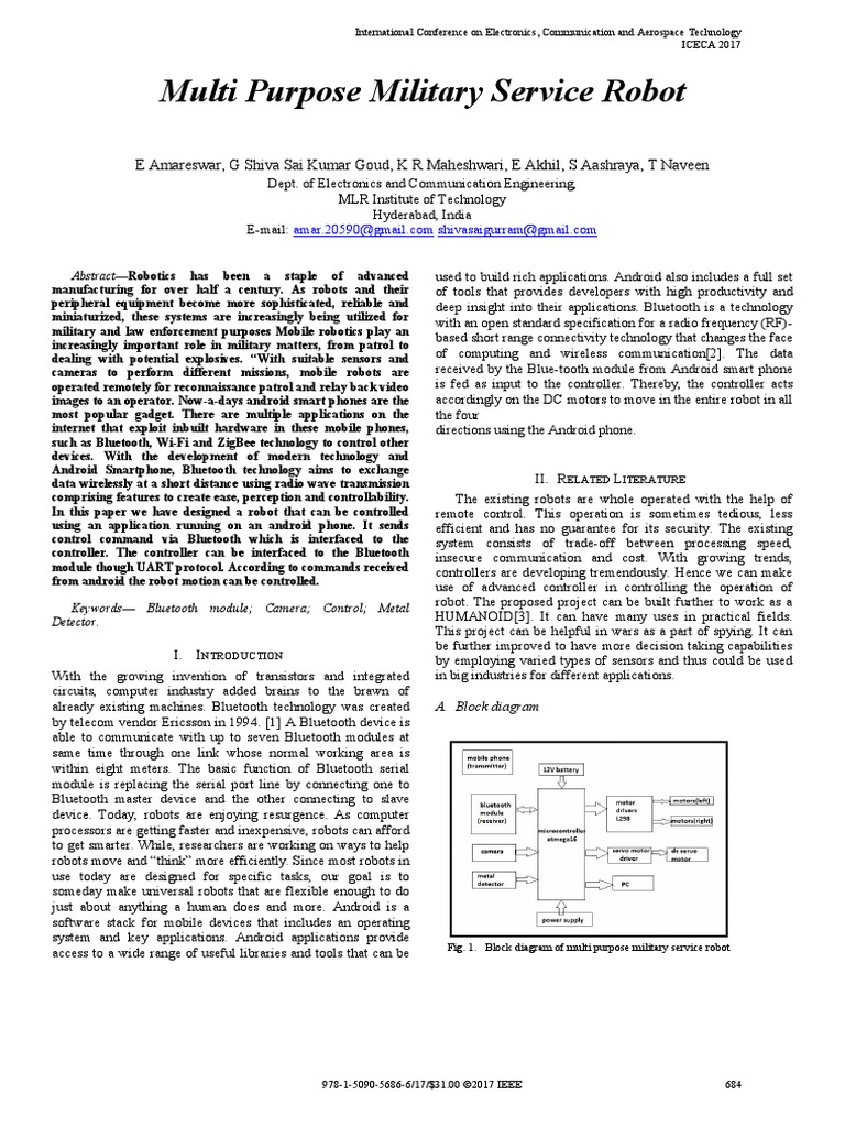 Multi Purpose Military Service Robot Pdf Bluetooth Android