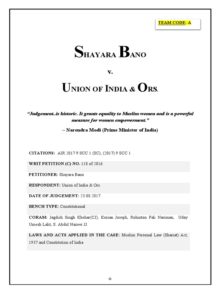 Case Comment - Shayara Bano v. Union of India | PDF | Public Law ...