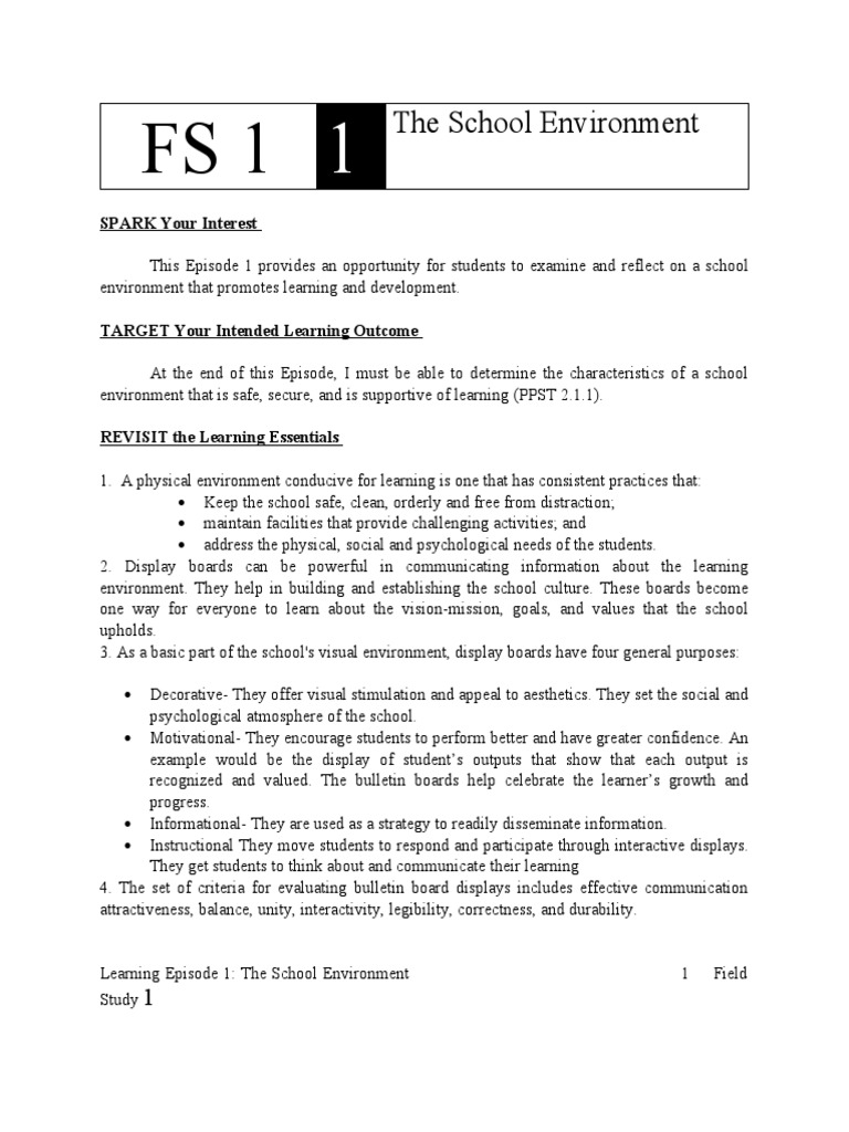 FS 1 Ep.1 | PDF | Classroom | Learning