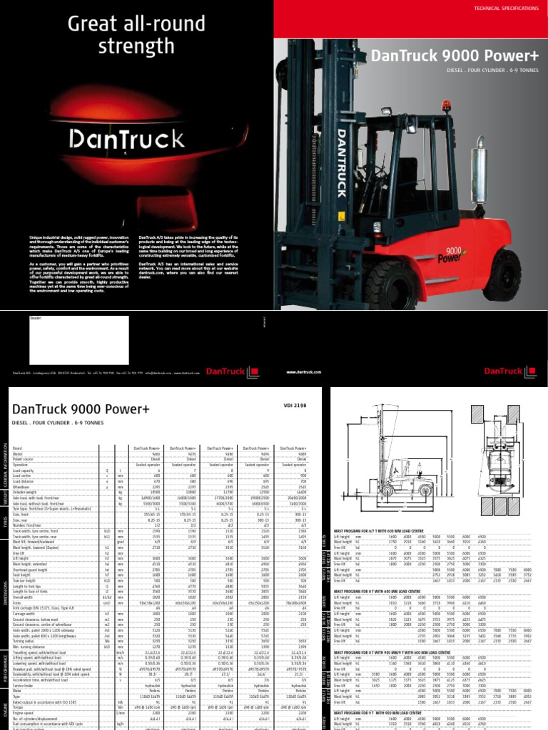 DanTruck 9000 Power Forklift Truck Specs PDF | PDF | Forklift | Motor Vehicle