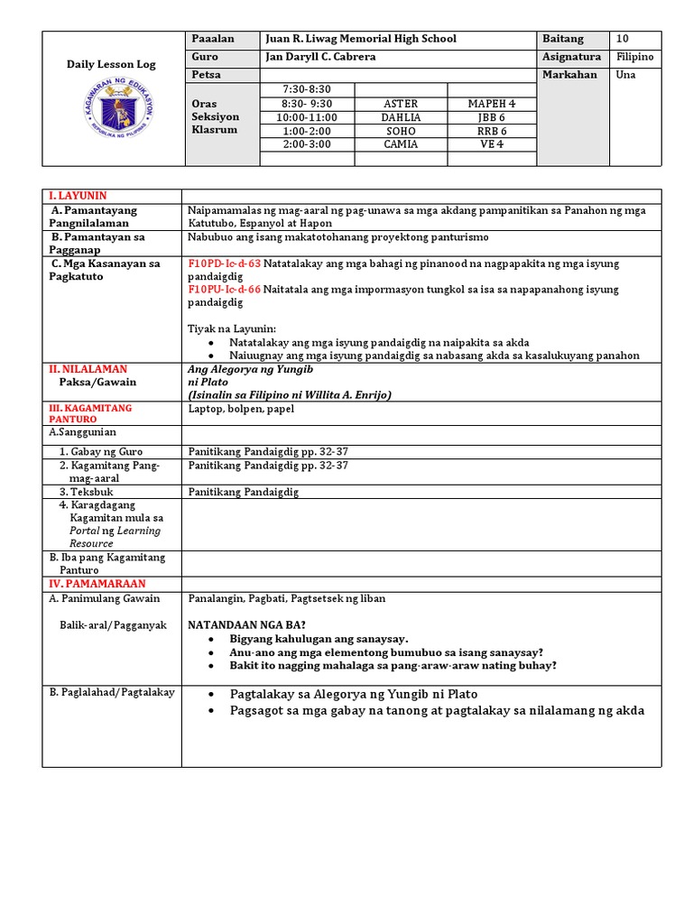 DLL Q1 FIL 10 Sanaysay Day 2 | PDF