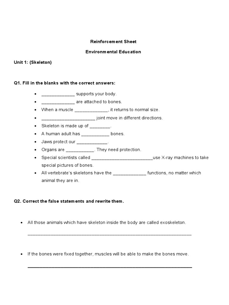 Reinforcement Sheet 1st EOU | PDF | Skeleton | Zoology