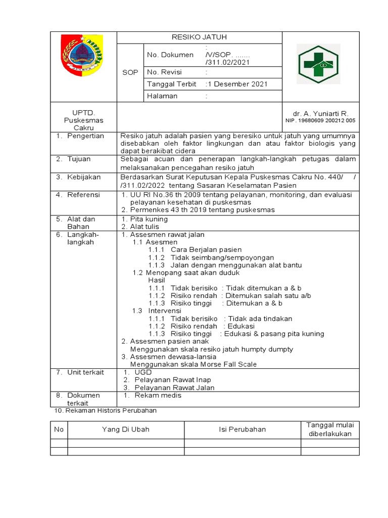 Sop Mutu SKP Resiko Cedera | PDF