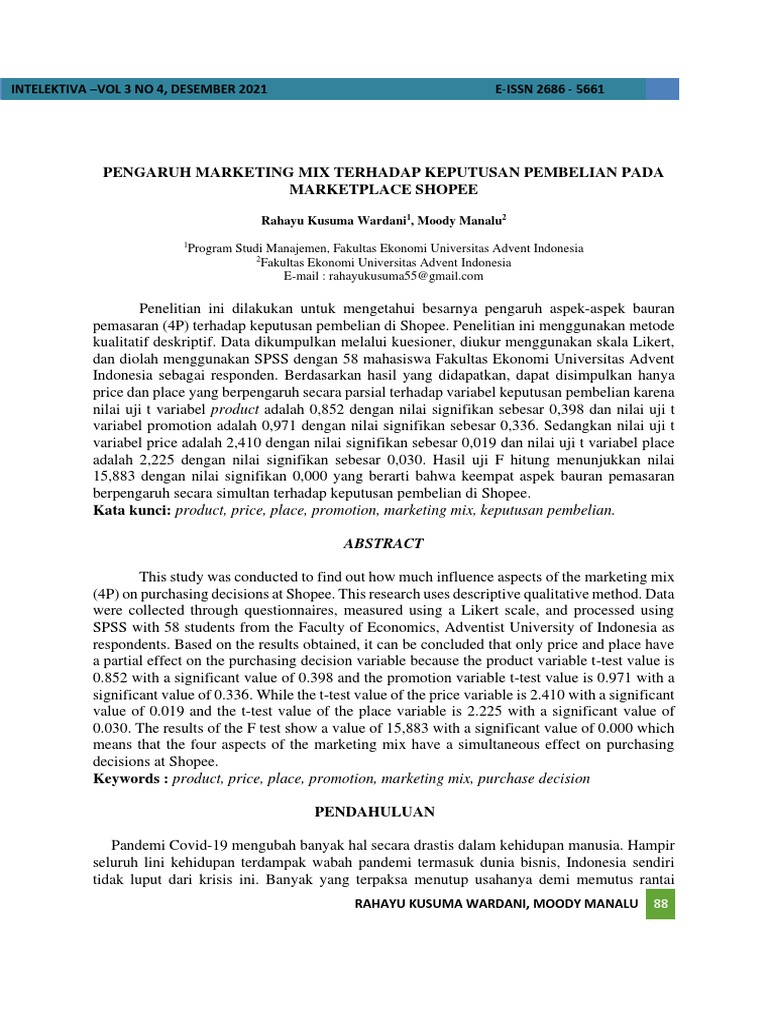 Pengaruh Marketing Mix Terhadap Keputusan Pembelian Pada Marketplace Shopee | PDF