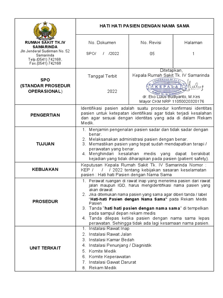 Spo Hati Hati Pasien Dengan Nama Sama | PDF | Kesehatan Holistik | Sains & Matematika