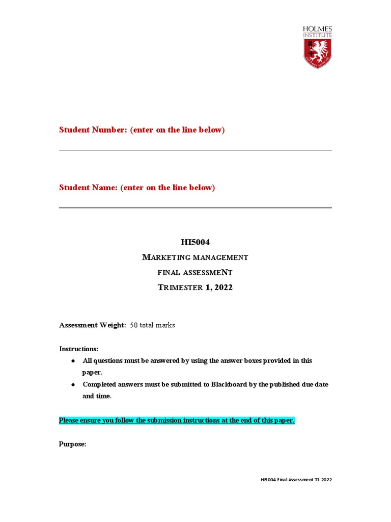 HI5004 Marketing Management Exam T1 2022 | PDF | Retail | E Commerce