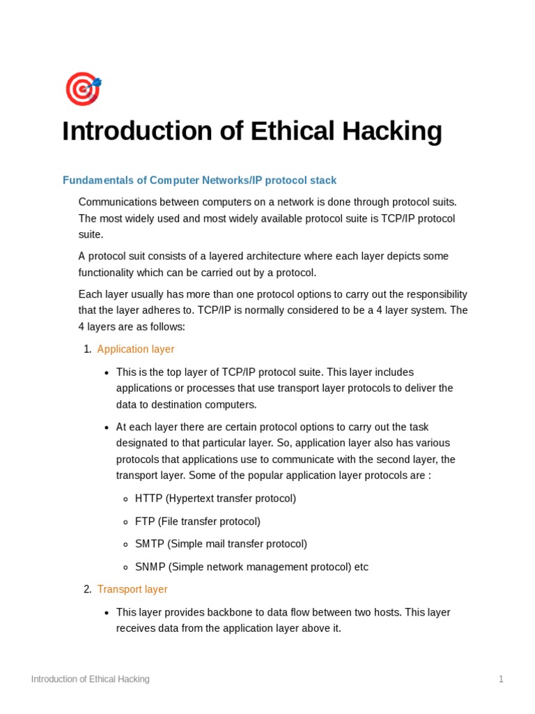 Introduction of Ethical Hacking | PDF | Internet Protocol Suite | Transmission Control Protocol