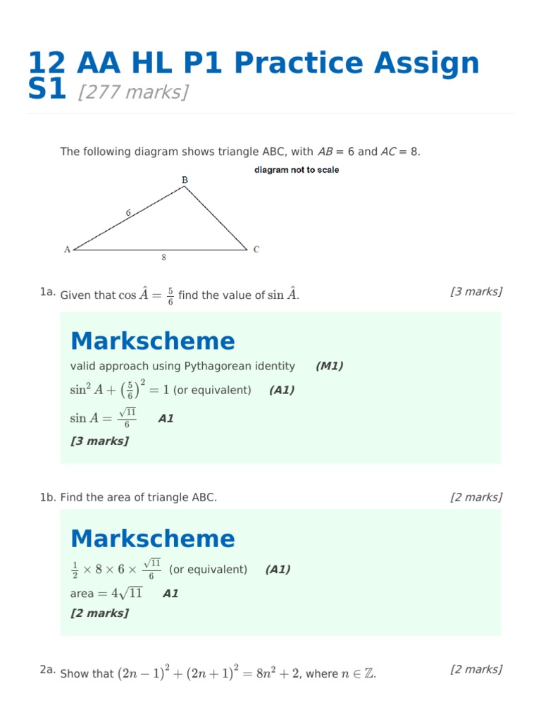 AA HL Paper 1 1 | Download Free PDF | Asymptote | Area