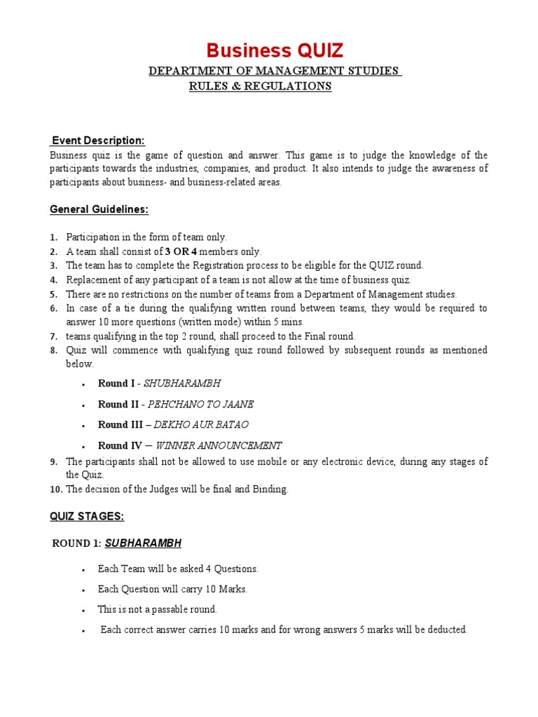 Biz Quiz Rules 2022 | PDF