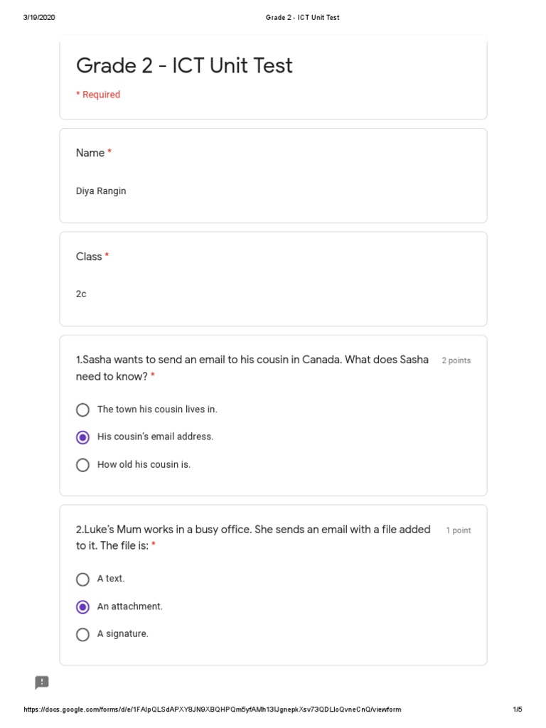 Grade 2 - ICT Unit Test | PDF | Spreadsheet | Worksheet