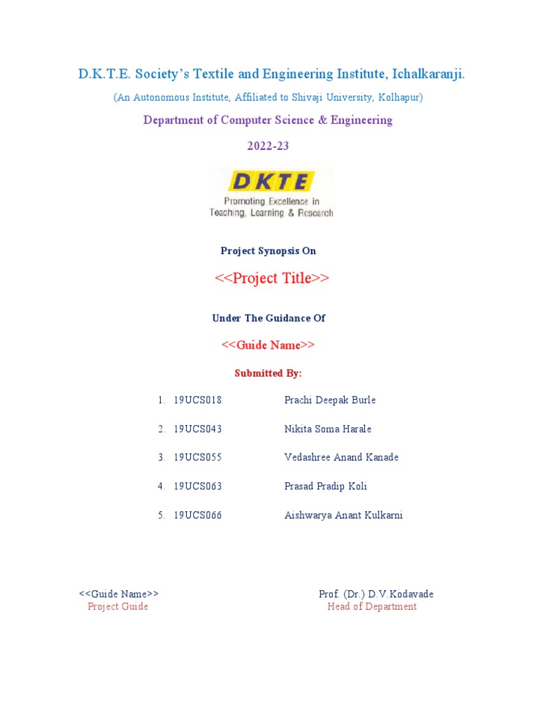 Synopsis Front Page | PDF