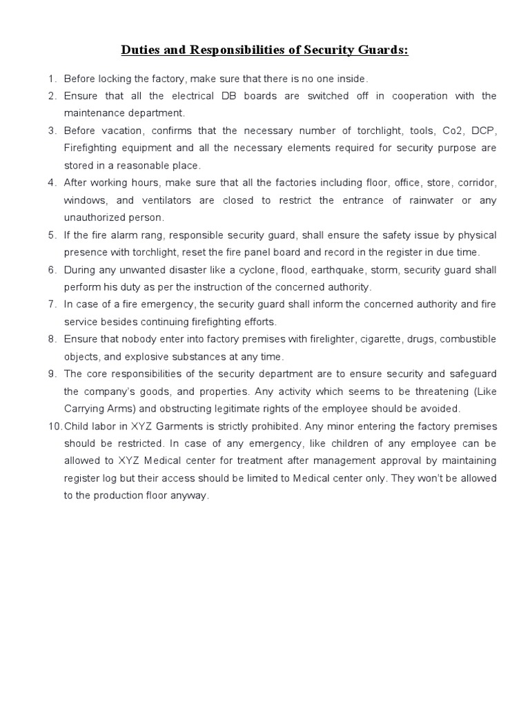 Security Guard Responsibilities Overview | PDF | Computers