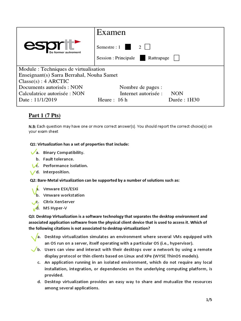 Exam Tech Virt 18 19 VF | PDF | Virtualization | Virtual Machine