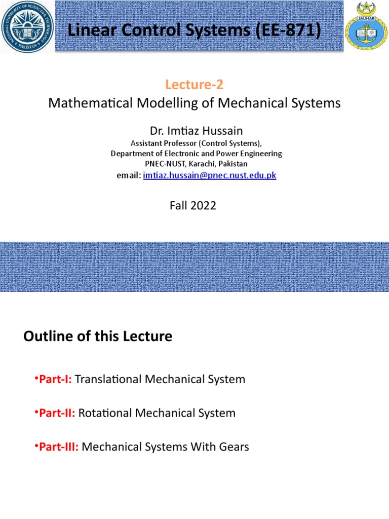 Lecture-2 Modeling of Mechanical Systems | PDF | Gear | Force