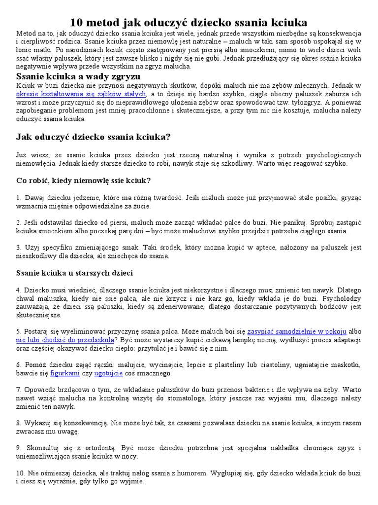 10 Metod Jak Oduczyć Dziecko Ssania Kciuka | PDF