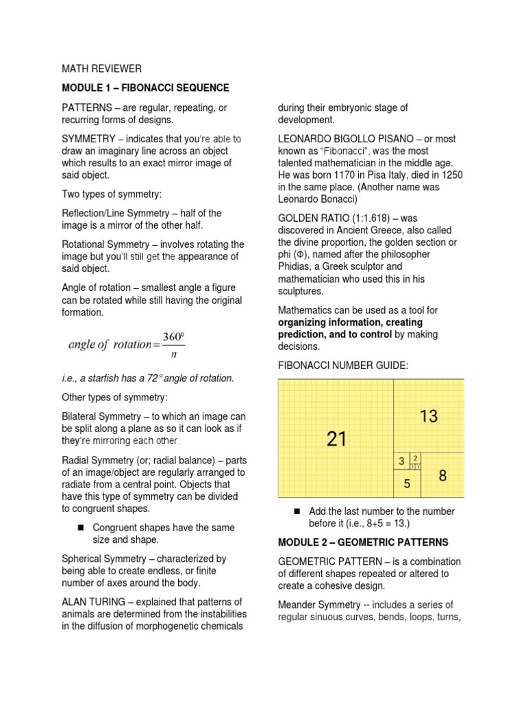 Math Reviewer Module1-2 | PDF | Pattern | Shape