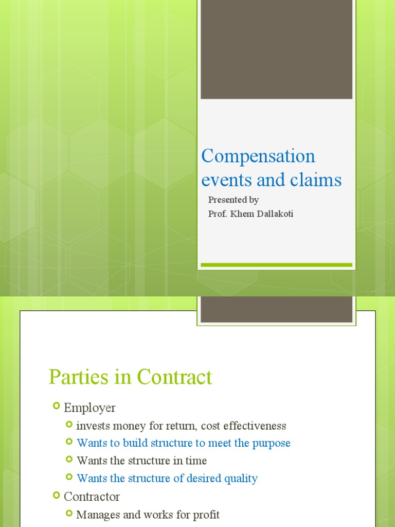 Compensation Events Claims Construction Contracts | PDF | Employment | Risk