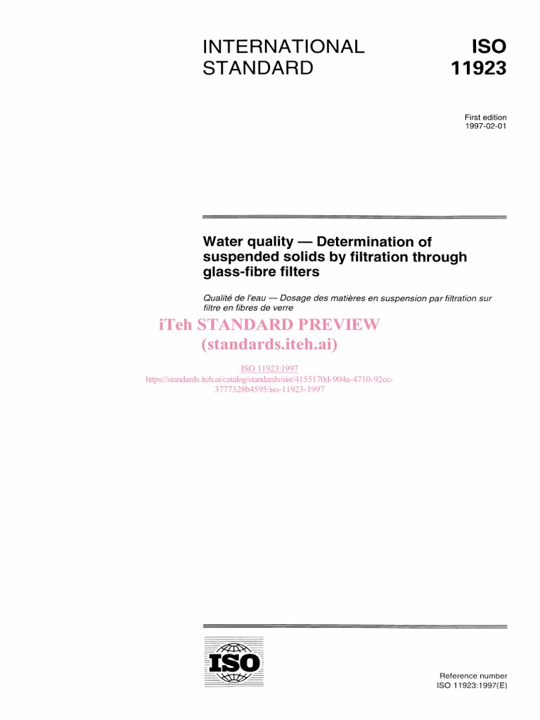 Iso-11923-1997 TSS | PDF | International Organization For Standardization | Filtration