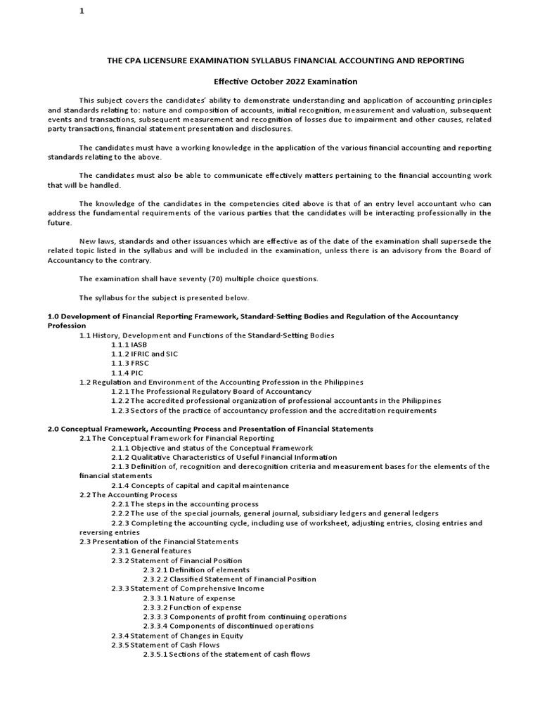 Understanding the CPA Licensure Examination Syllabus for Financial ...