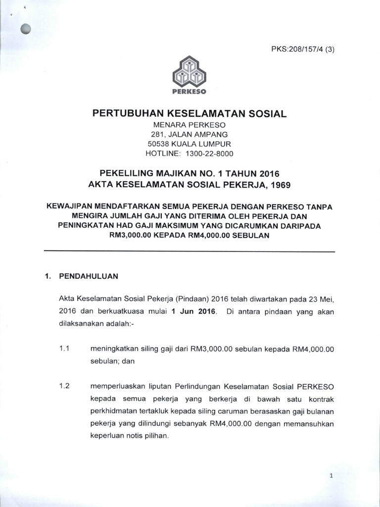 Pekeliling Majikan No.1 Tahun 2016 1 | PDF