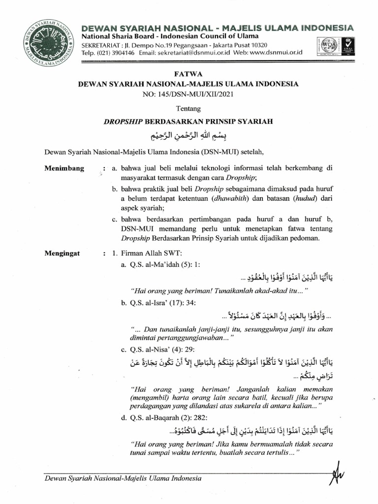 Fatwa 145 - Dropship Berdasarkan Prinsip Syariah | PDF