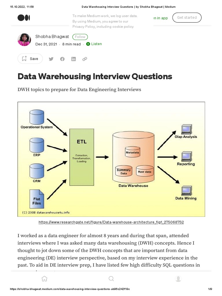 Data Warehousing Interview Questions - by Shobha Bhagwat - Medium | PDF ...