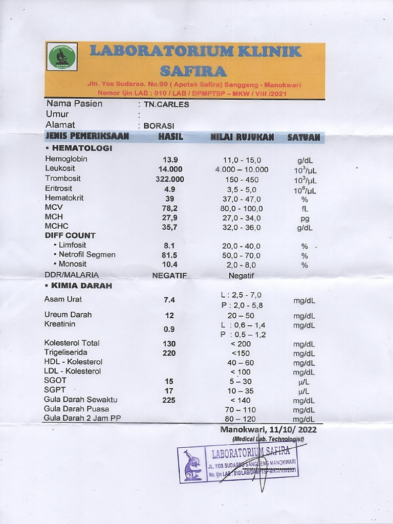 Hasil Periksa Darah Lengkap | PDF